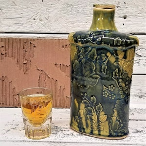 Handbuilt Textured Ceramic Flask, Blue and Green Flask, Whiskey Flask ...