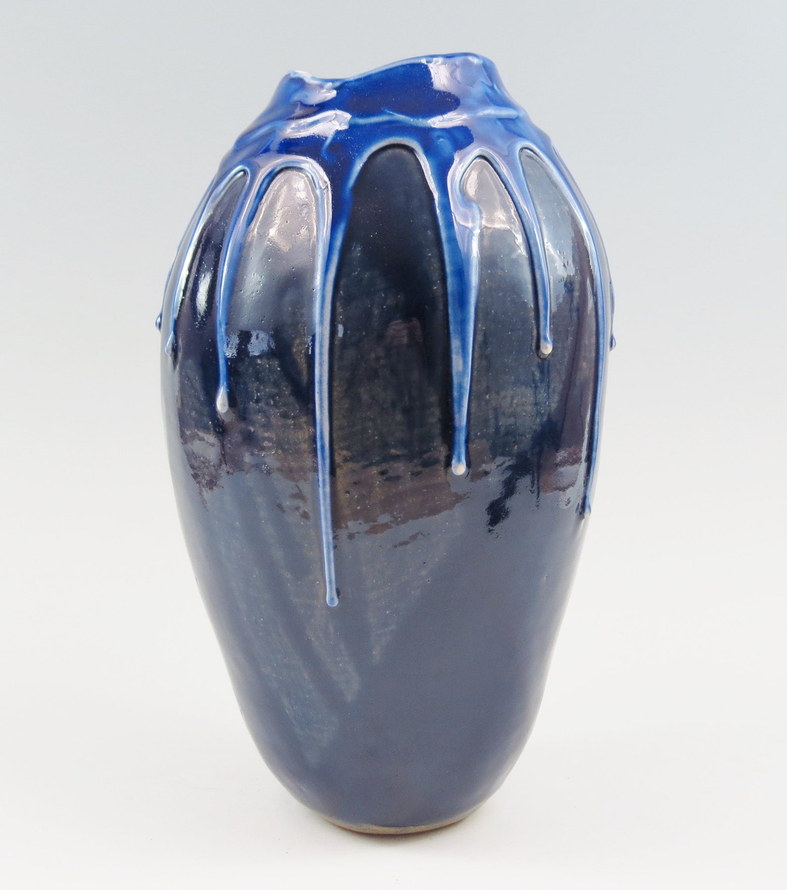 Hand Built Blue Vase With Porcelain Accents Coil Built Vase - Etsy