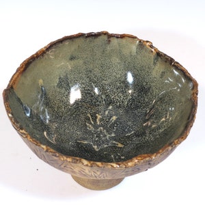 Pedestal Bowl, Pottery Serving Bowl, Slab Built Rustic Serving ...