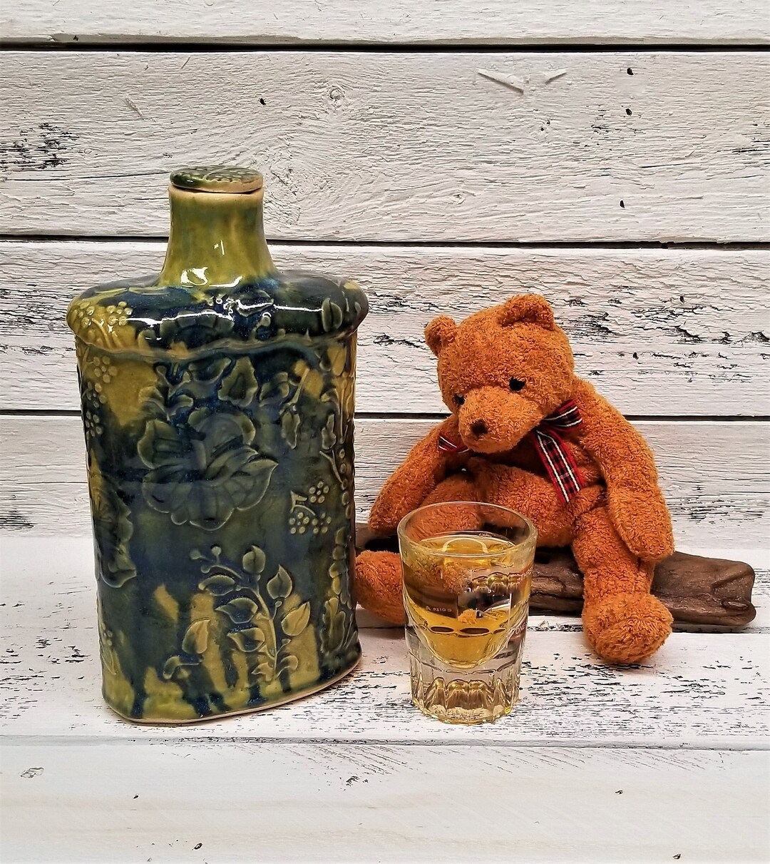 Handbuilt Textured Ceramic Flask, Blue and Green Flask, Whiskey Flask ...