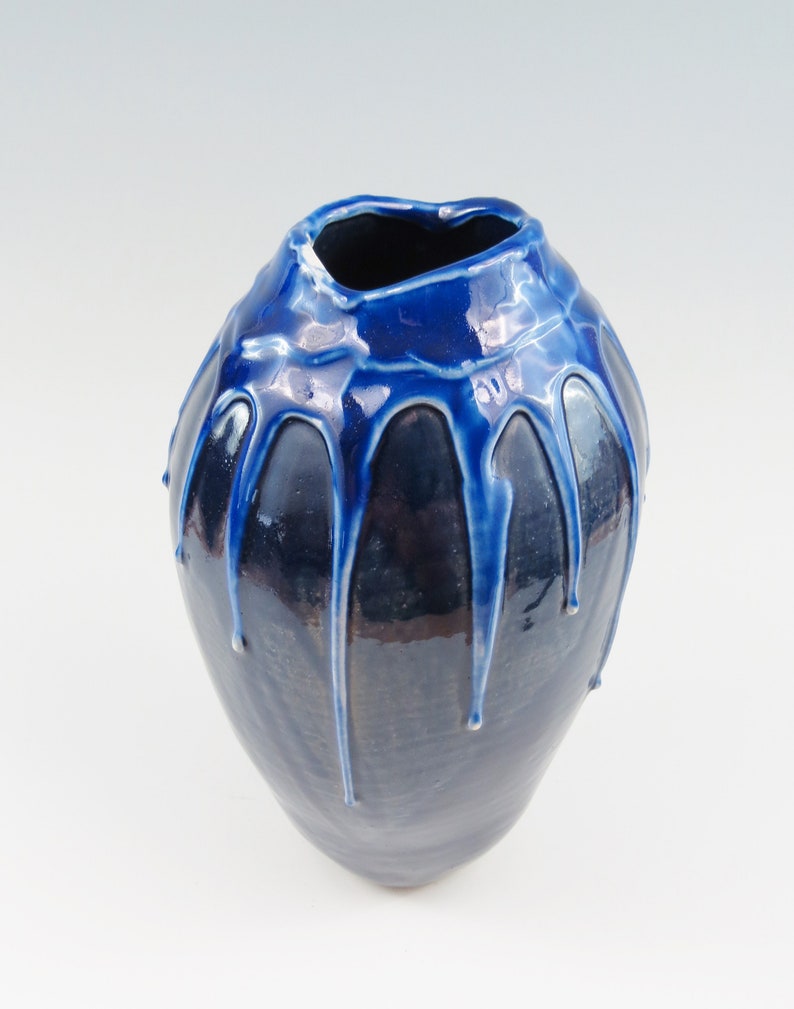 Hand Built Blue Vase With Porcelain Accents Coil Built Vase - Etsy