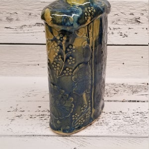 Handbuilt Textured Ceramic Flask, Blue and Green Flask, Whiskey Flask ...