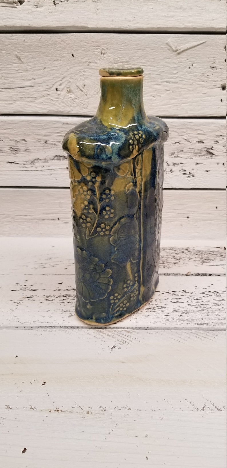 Handbuilt Textured Ceramic Flask Blue and Green Flask | Etsy