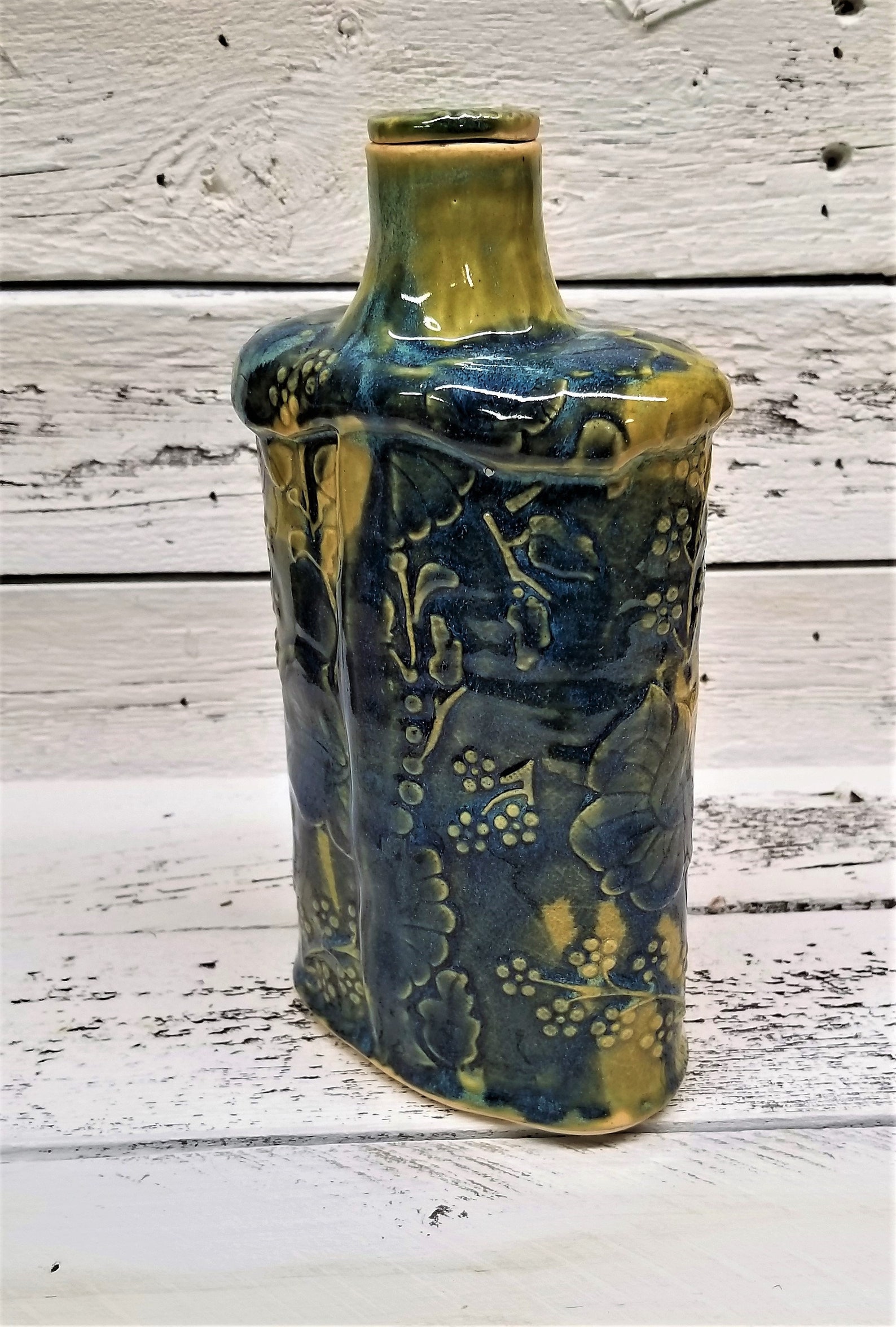 Handbuilt Textured Ceramic Flask Blue and Green Flask | Etsy
