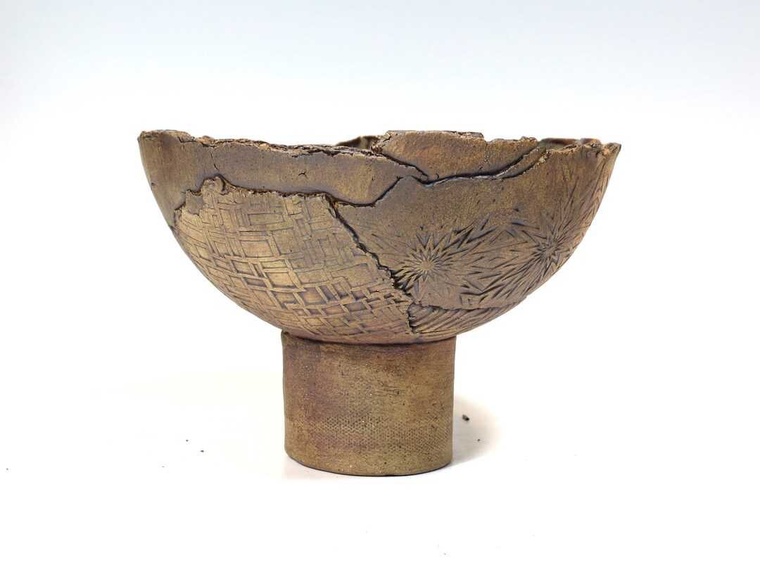 Pedestal Bowl, Pottery Serving Bowl, Slab Built Rustic Serving ...