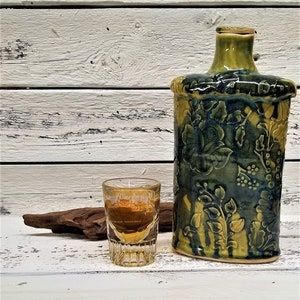 Handbuilt Textured Ceramic Flask, Blue and Green Flask, Whiskey Flask ...