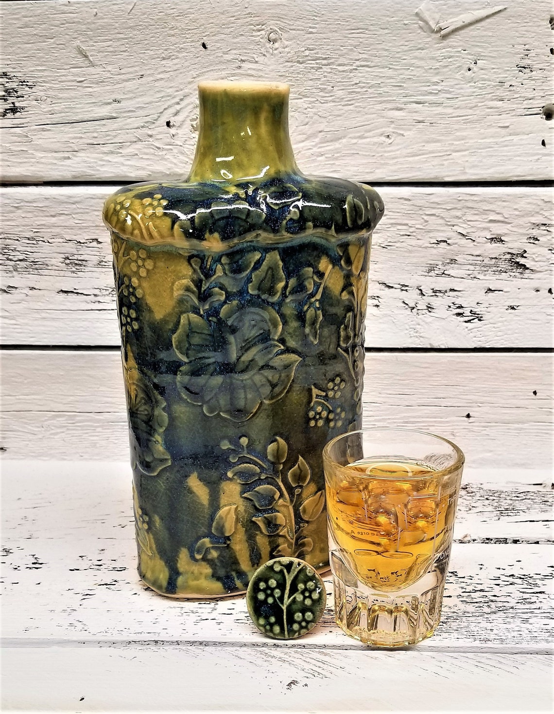 Handbuilt Textured Ceramic Flask Blue and Green Flask | Etsy