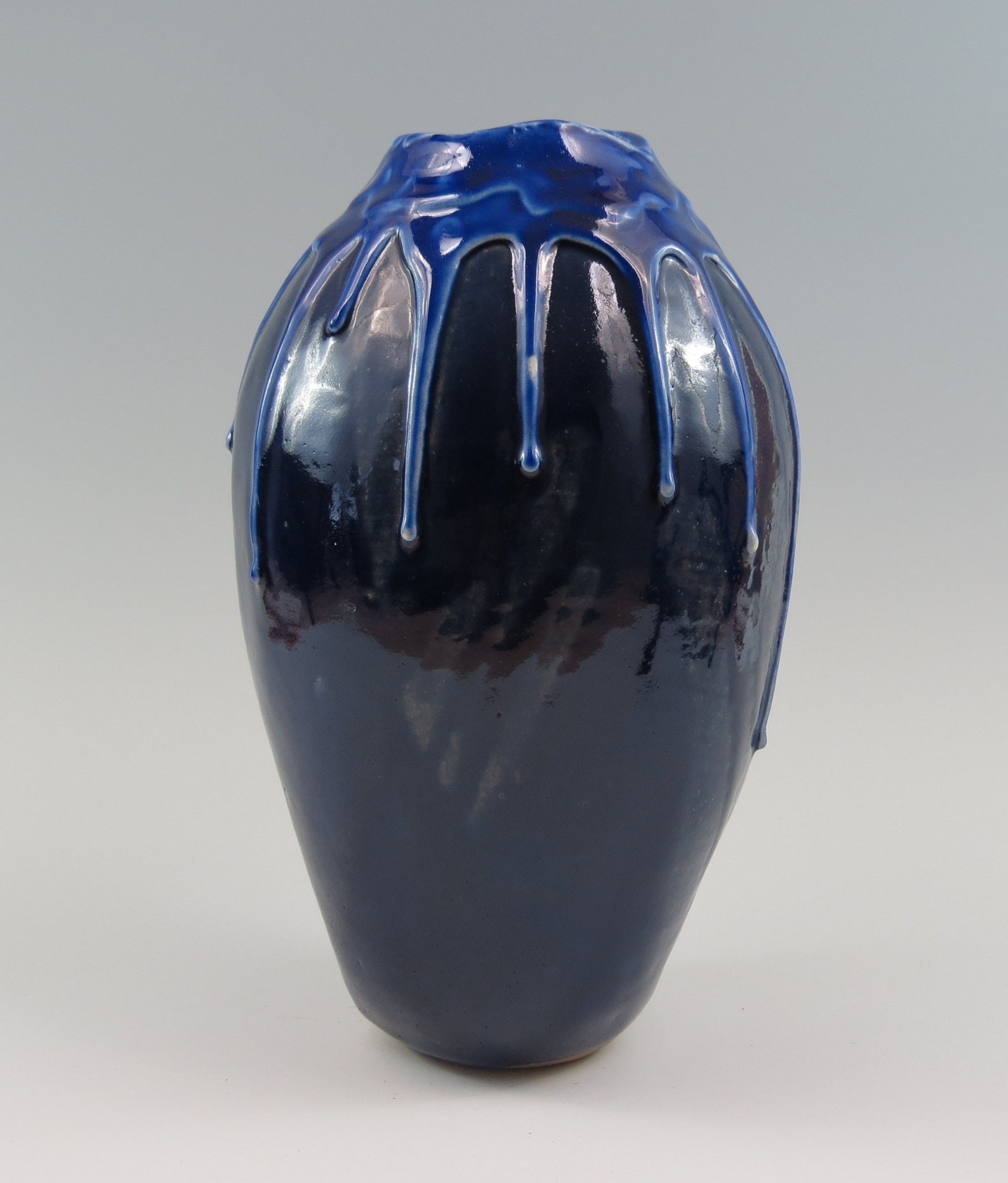 Hand Built Blue Vase With Porcelain Accents Coil Built Vase - Etsy