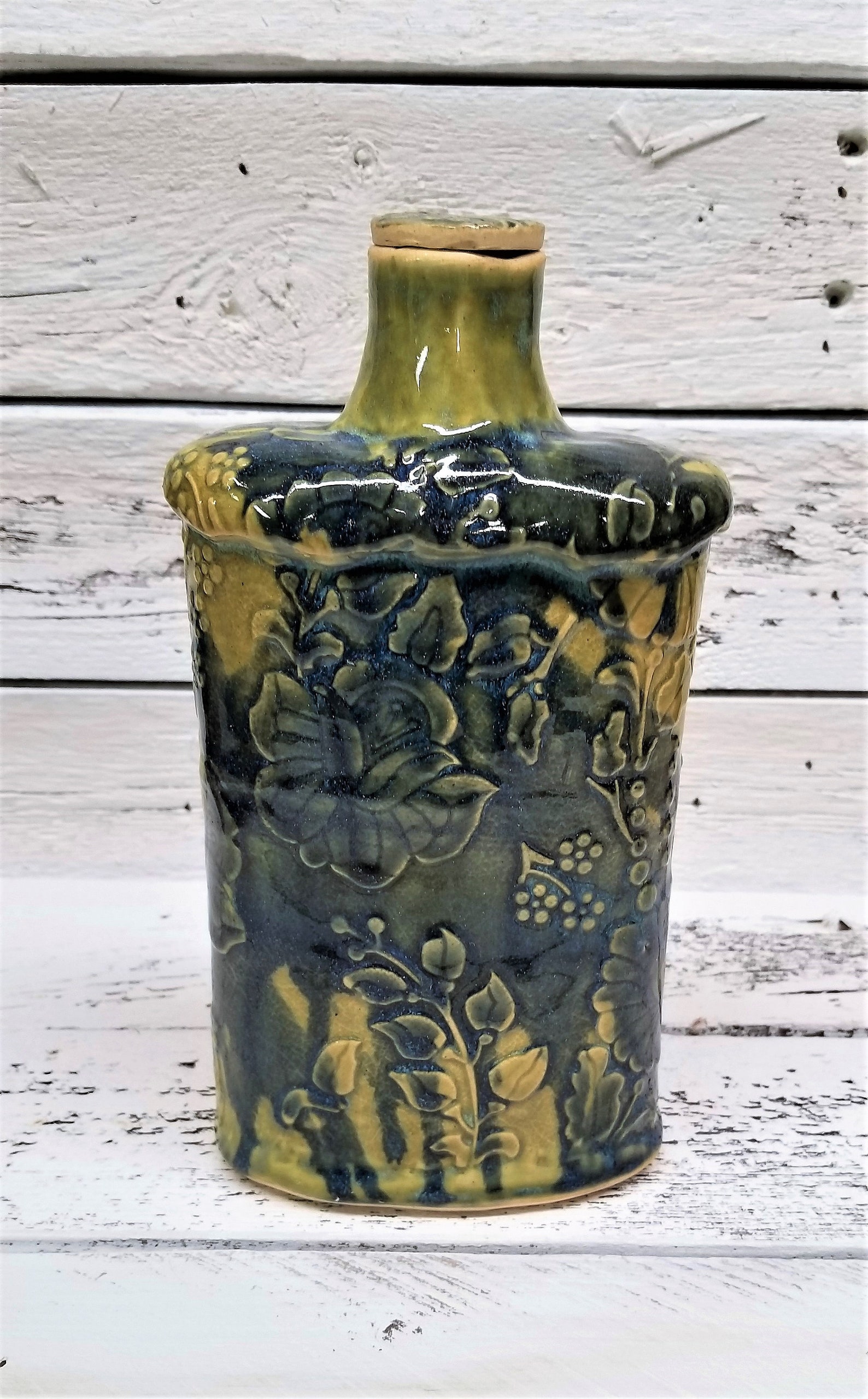 Handbuilt Textured Ceramic Flask Blue and Green Flask | Etsy