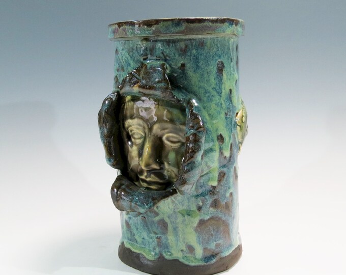 Hand Built Ceramic Vase Pottery Face Vase Ceramic Fish Vase Abstract ...