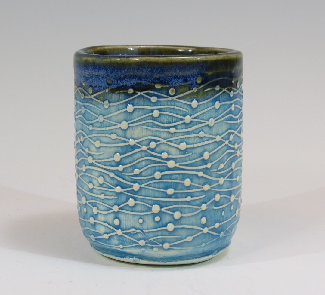 Hand Built Utensil Container, Blue Coffee Mug, Textured Pottery, 10 ...