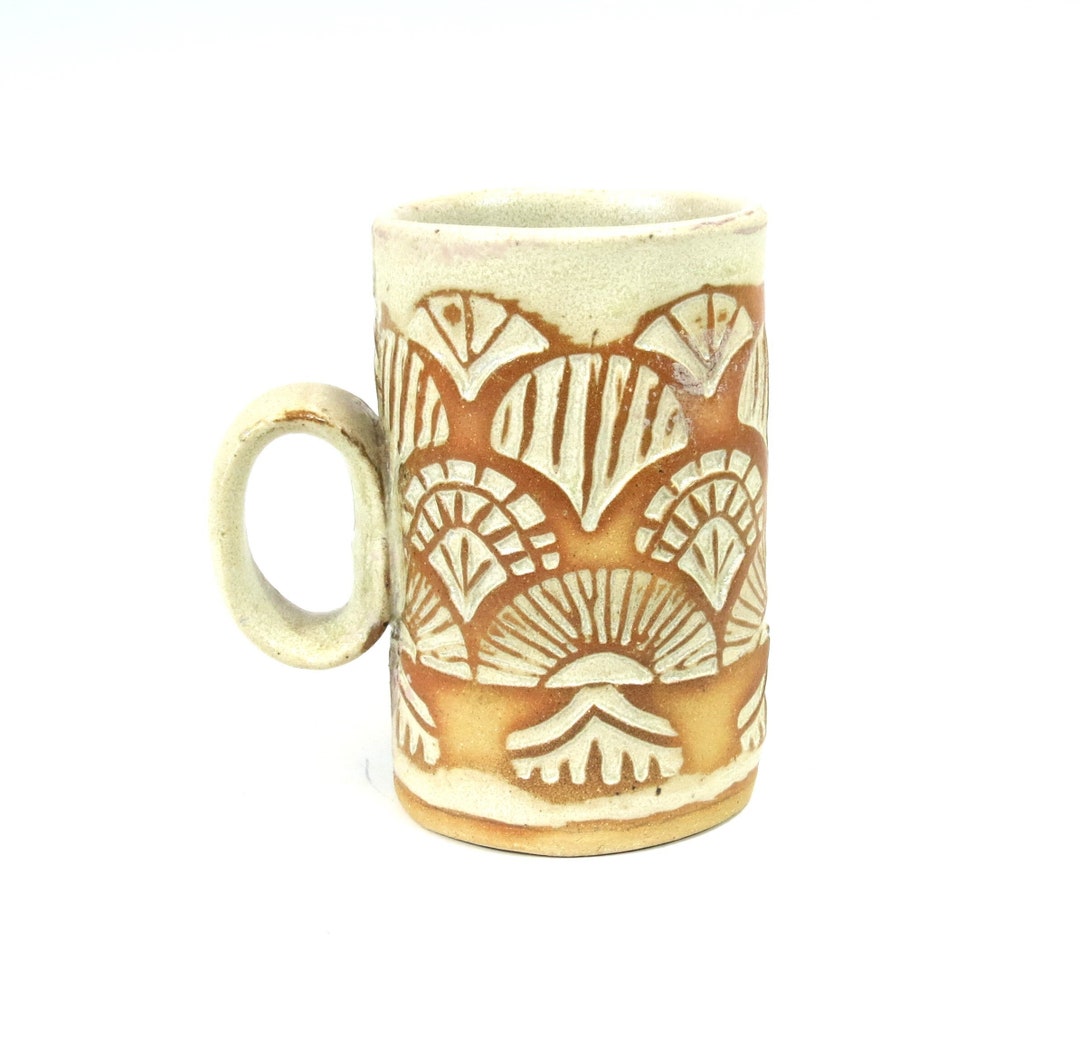 Hand Built Textured Pottery Mug: 8 Oz Orange Stone Clay Coffee Mug - Etsy