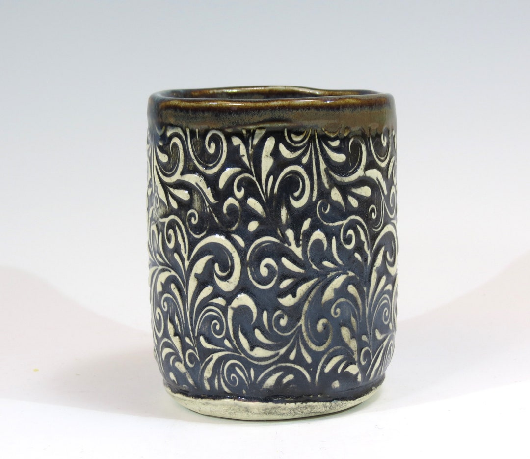 Paisley Texture Ceramic Cup, Handbuilt Textured Mug, Utility Caddy ...