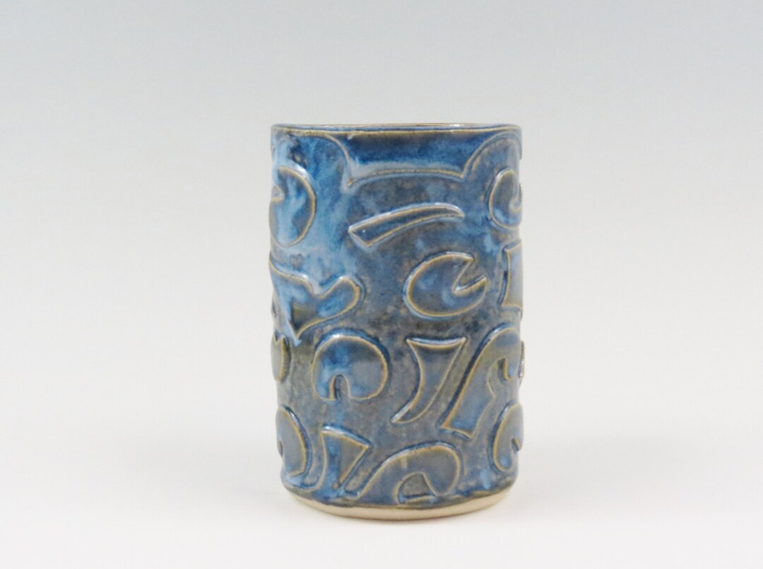 Geometric Design Slab Built Ceramic Cylinder. Pencil Cup, Storage ...
