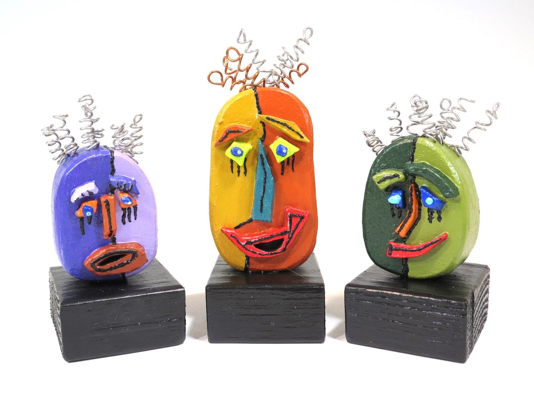 A Trio of Small Face Sculptures, Art Sculptures, Ceramic Art, Cubist ...