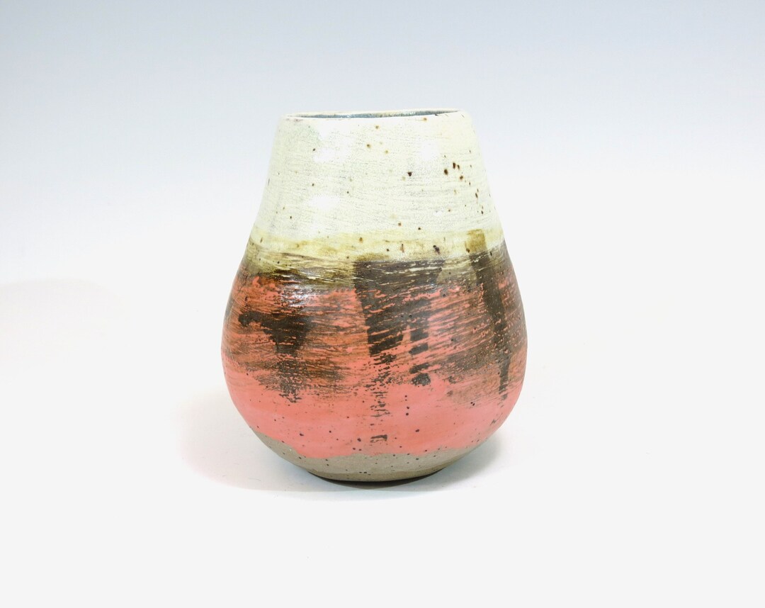 Red and White Slip Decorated Vase, Hand Built Ceramic Vase, Coil Built ...