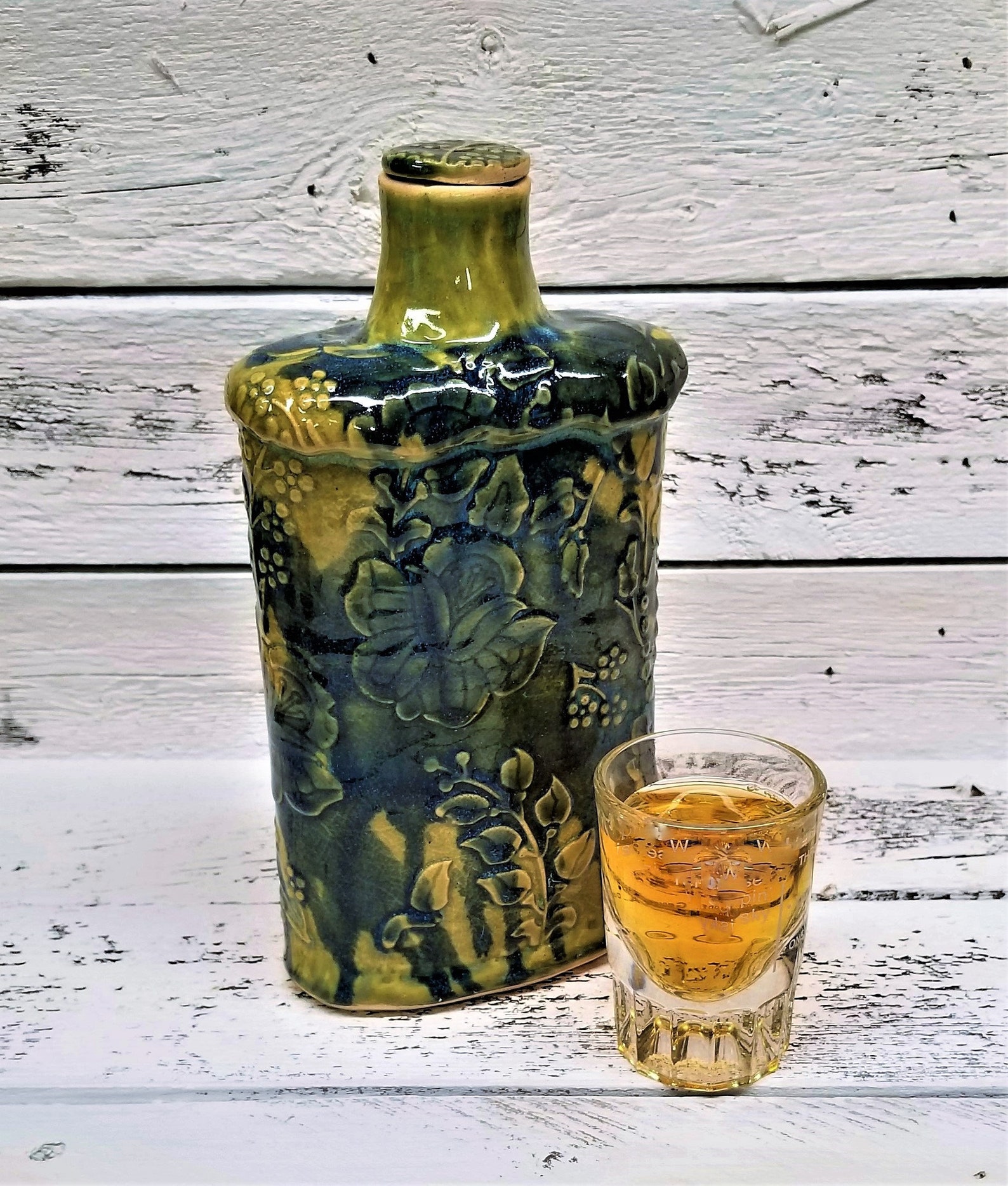 Handbuilt Textured Ceramic Flask Blue and Green Flask | Etsy