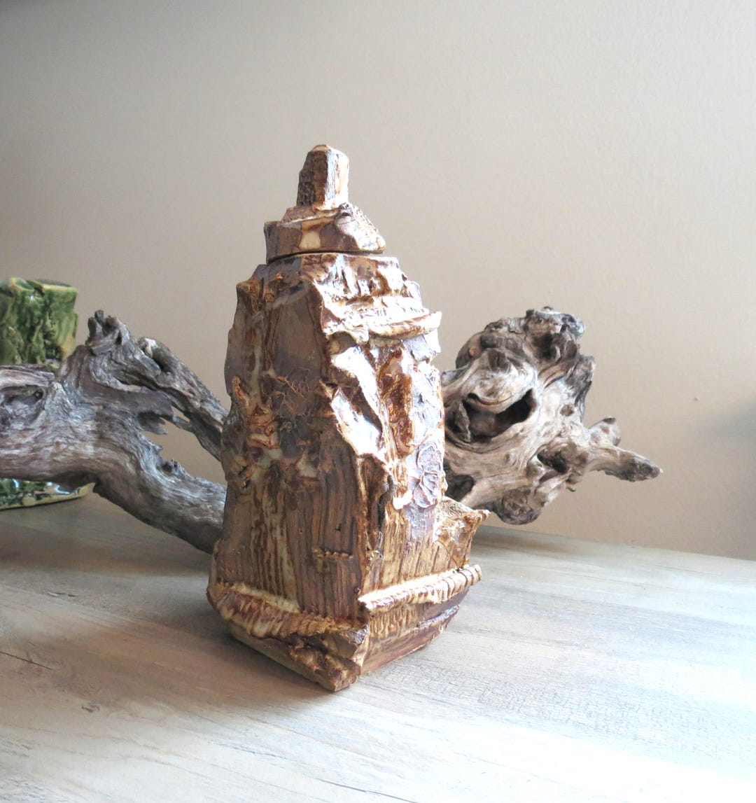 Hand Carved Kurinuki Pot, Fine Art Ceramic Sake Bottle With Lid, Wabi ...