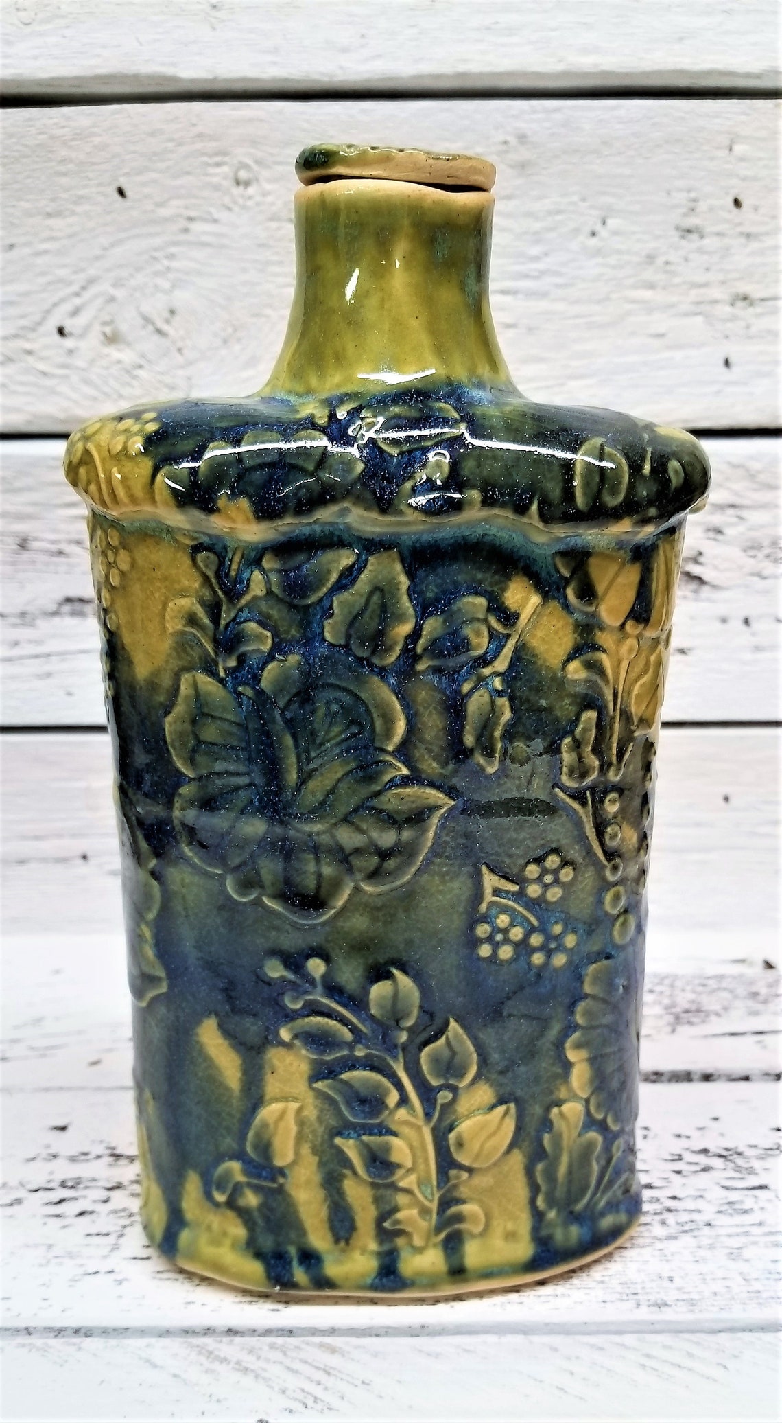 Handbuilt Textured Ceramic Flask Blue and Green Flask | Etsy