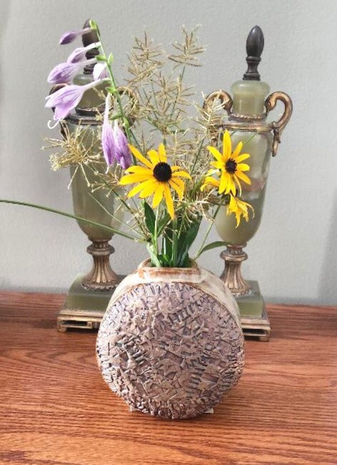 Hand Built Ceramic Weed Pot, Textured Vase, Stoneware Flowerpot, Round ...
