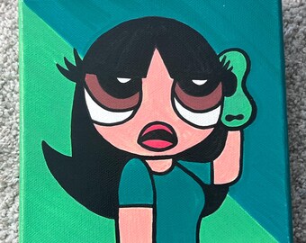 Buttercup 10x8 Acrylic Painting Canvas Powerpuff Girls Sleepy Mood Meme ...