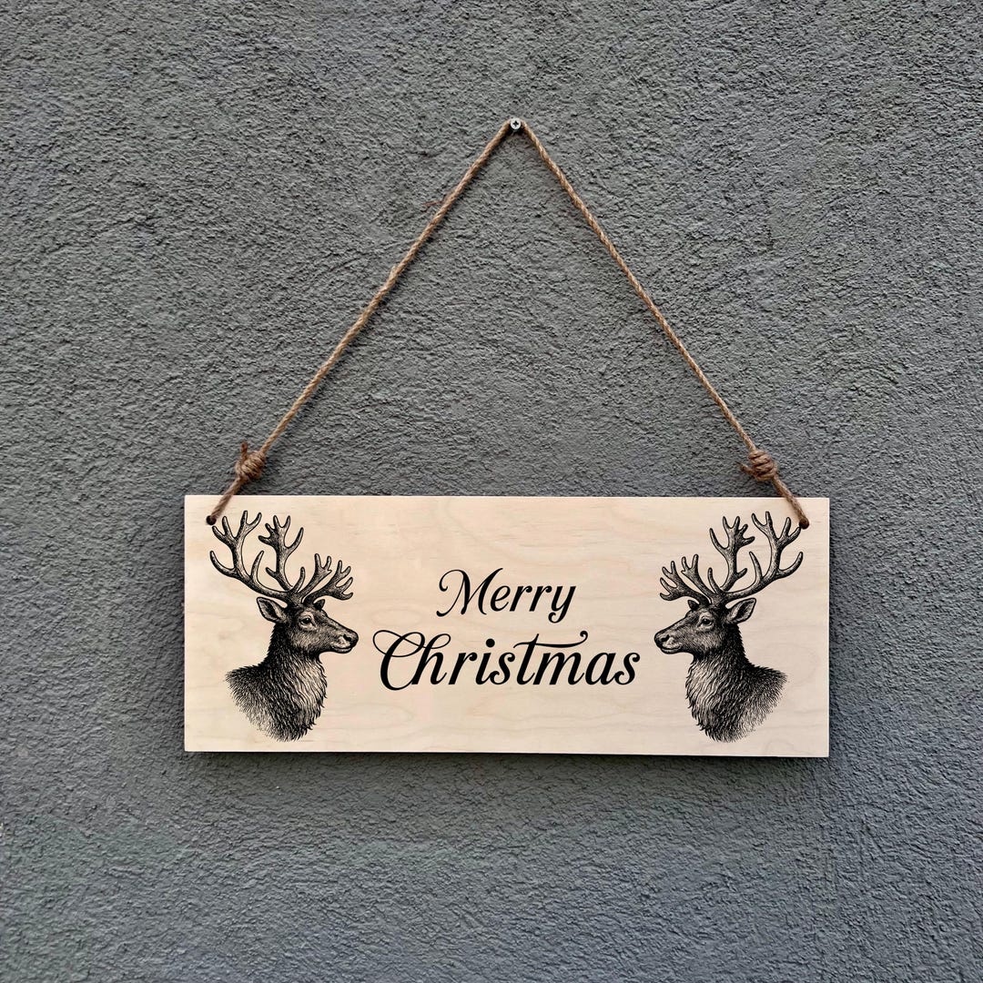 Rustic Reindeer Christmas Sign: Farmhouse Wooden Door Hanger - Etsy