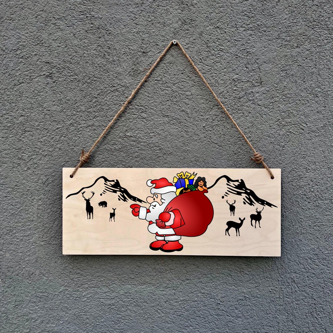 Rustic Santa Claus Mountain Sign: Birch Wood Christmas Wall Decor - Etsy
