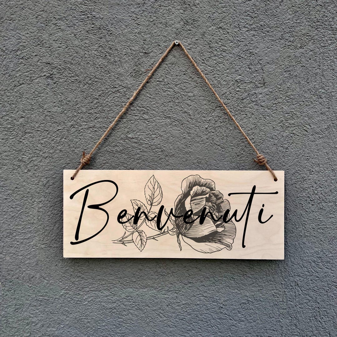 Benvenuti Italian Welcome Sign: Rustic Floral Birch Wood Plaque - Etsy