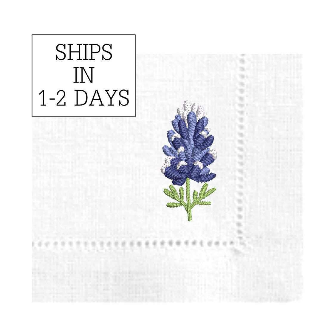 Bluebonnet Floral Embroidered Linen Cocktail Napkins Monogrammed ...