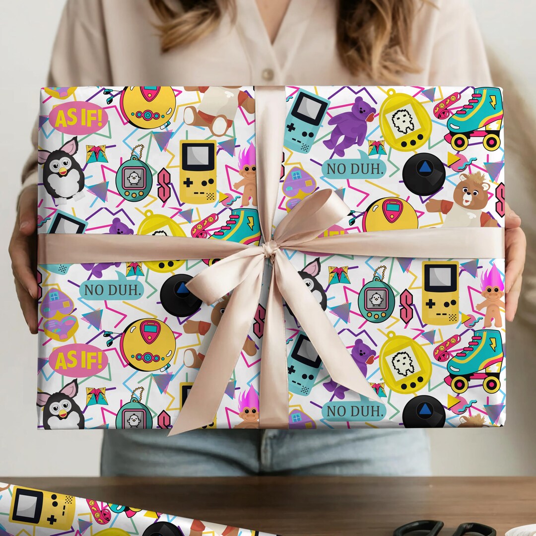 Retro 90s Toys Pattern Wrapping Papers, Childhood Nostalgia Gift Wrap ...