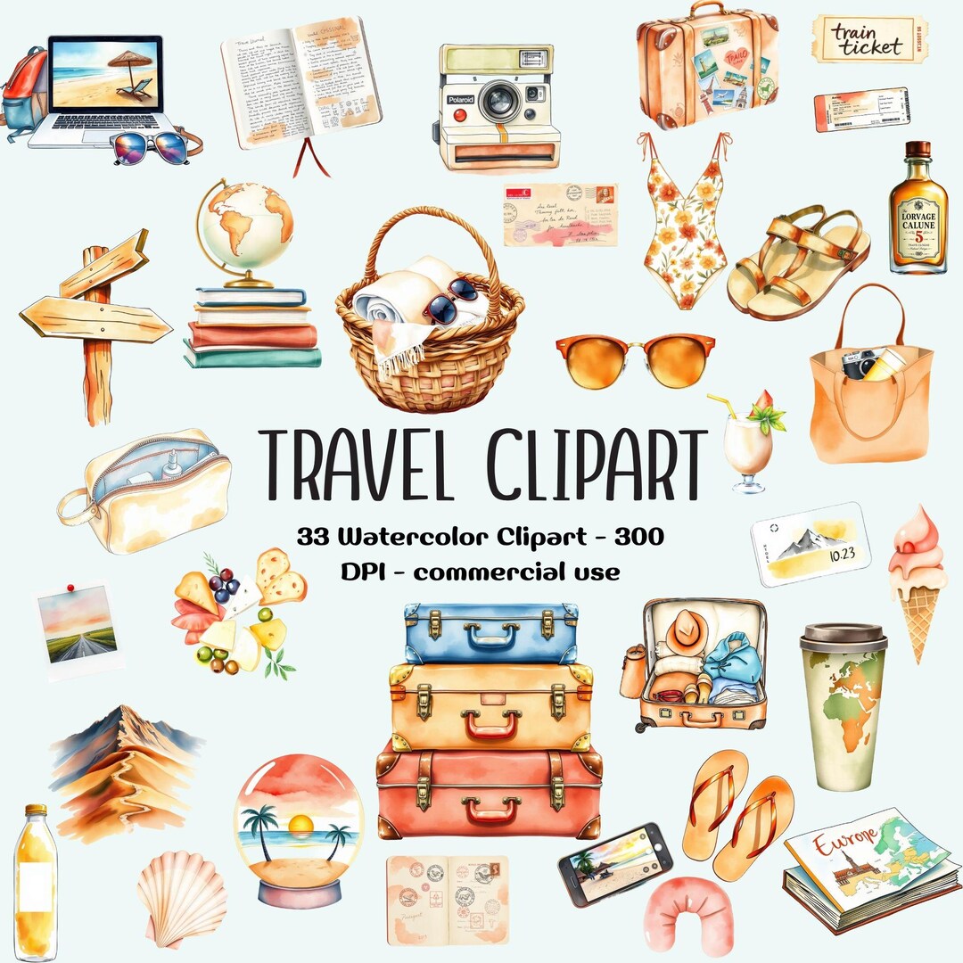 Travel Clipart Bundle, Summer Bundle, Travel Journal, Travel Scrapbook ...