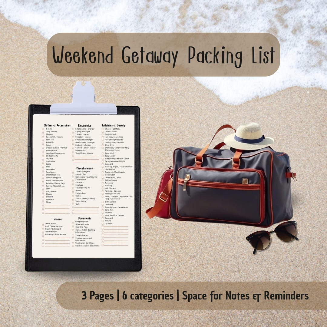 Weekend Getaway Packing List – Printable Travel Checklist PDF ...