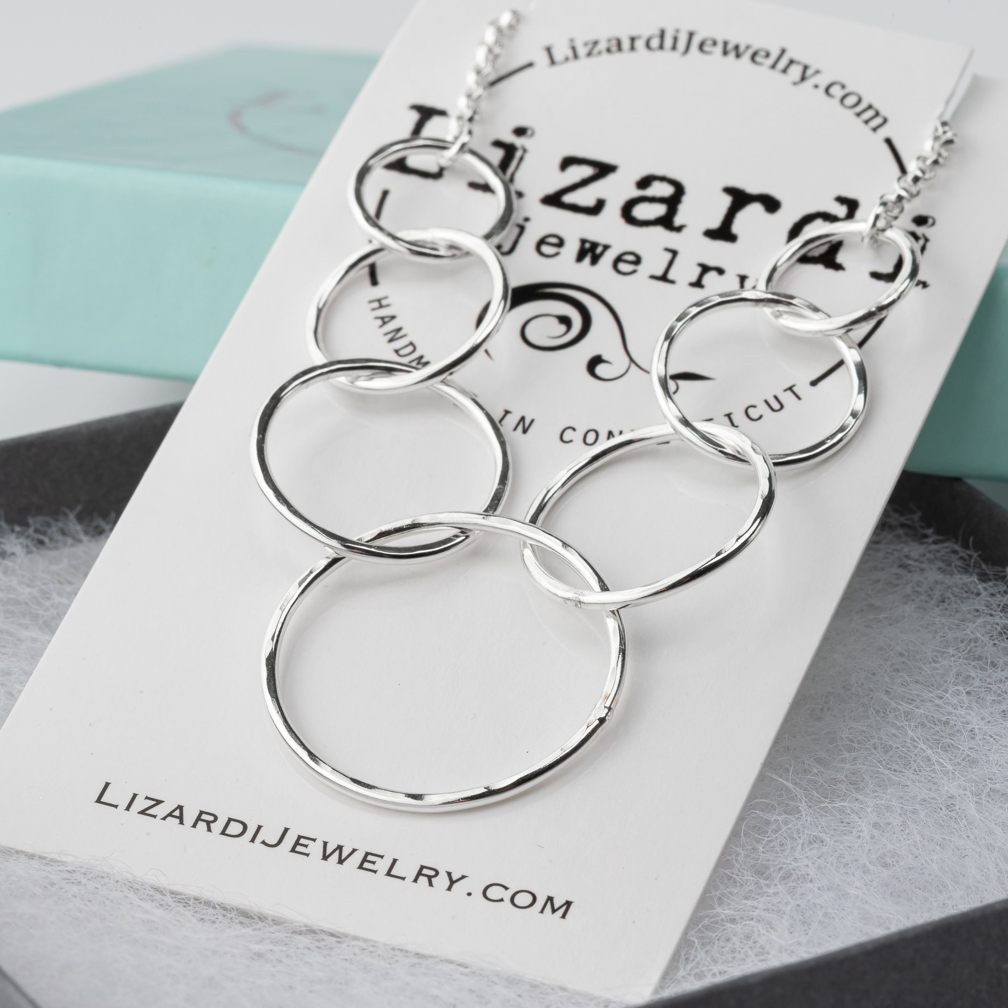 Sterling Silver Interlocking 7 Circle Necklace: Hammered Argentium ...
