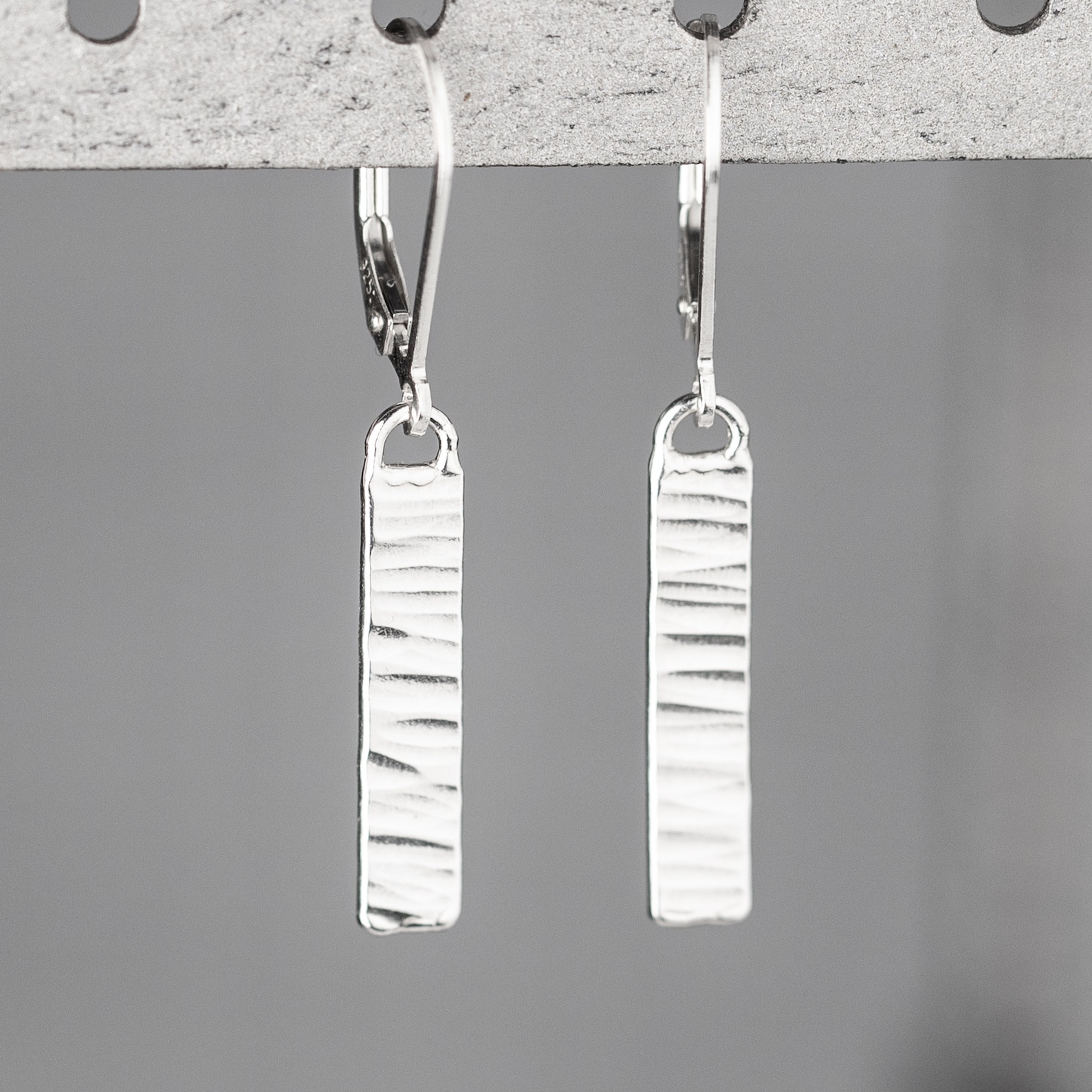 Minimalist Rectangle Drop Earrings Hammered Silver Nickel - Etsy