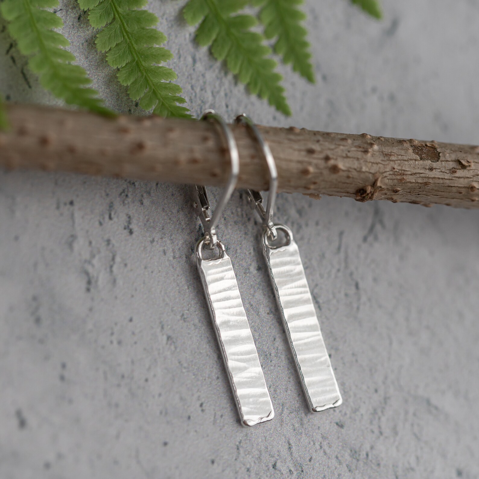 Minimalist Rectangle Drop Earrings Hammered Silver Nickel - Etsy