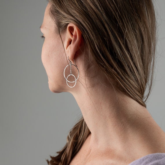 Jewellery Edgy Silver Earrings 🥢 Sterling Silver Circle Dangle Drop ...