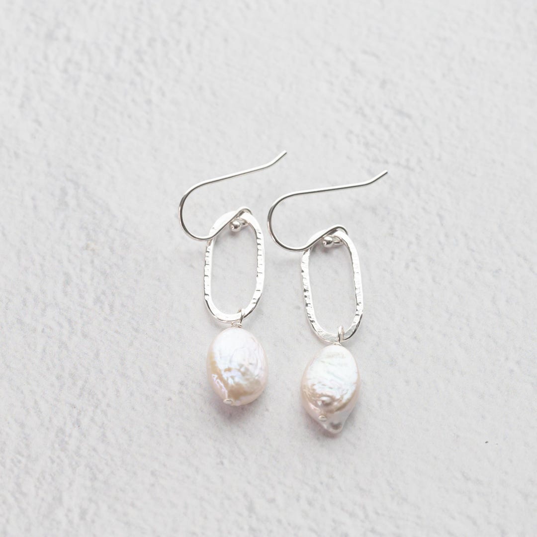 Sterling Silver Oval Pearl Drop Earrings: Argentium Silver Dangles ...