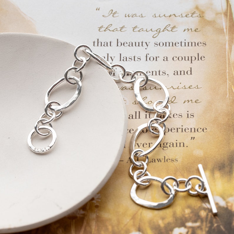 Handmade Sterling Silver Toggle Bracelet: Hammered Argentium Silver ...