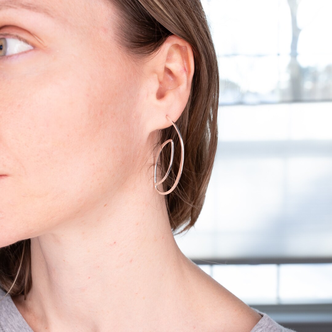 Unique Silver Hoop Earrings, Big Funky Hoops, Hand Hammered With a Leaf ...