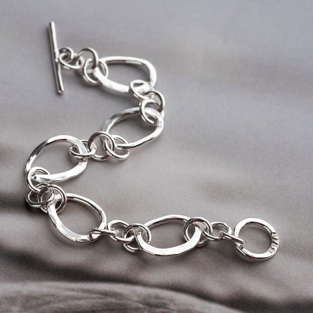 Handmade Sterling Silver Toggle Bracelet: Hammered Argentium Silver ...