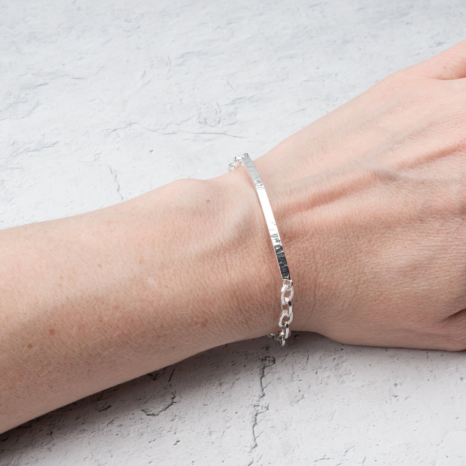 Heavy Sterling Silver Chain Bracelet With Hammered Bar Center | Etsy