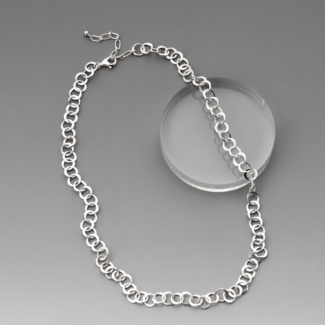 Handmade Sterling Silver Chain Necklace: Hammered Circle Link Argentium ...