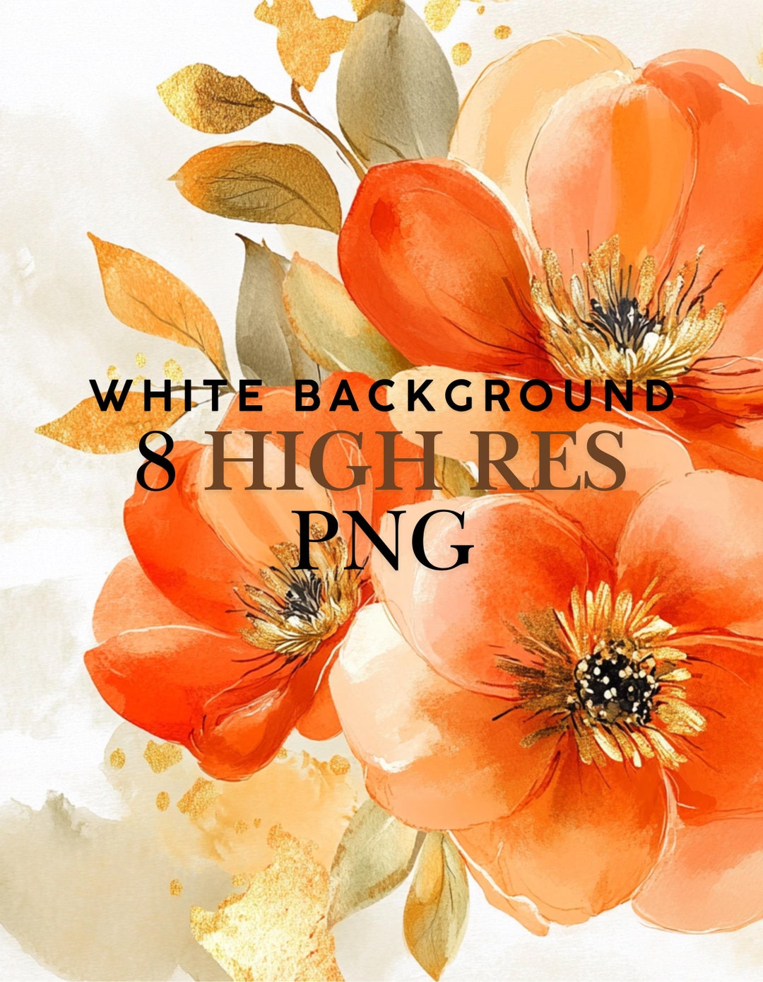 8 Abstract Orange Gold Flowers Clipart, Flowers Print, Printable ...