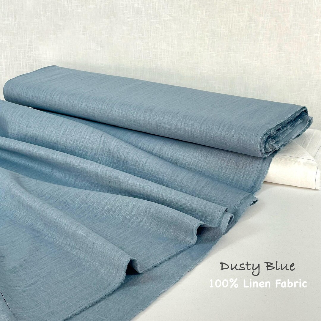 Enzyme Washed Linen Fabric: Dusty Blue, Softened 230 Gsm, Oeko-tex ...