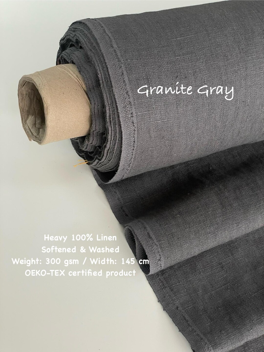 Heavy Granite Gray Linen Fabric: 300 GSM European Flax, Upholstery ...