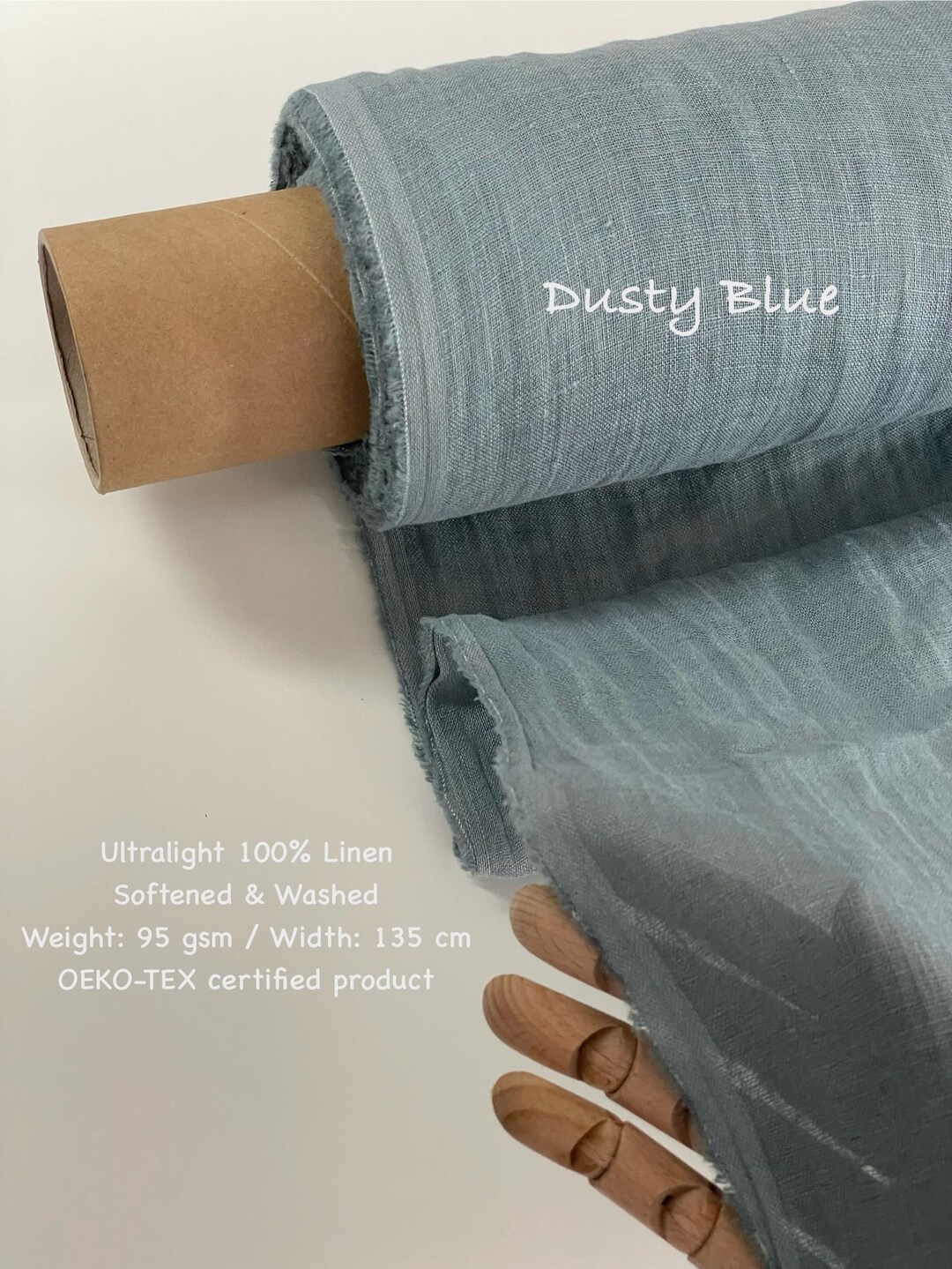 Thin 100% Linen Gauze Fabric Blue Color Ultra Lightweight 95 Gsm ...