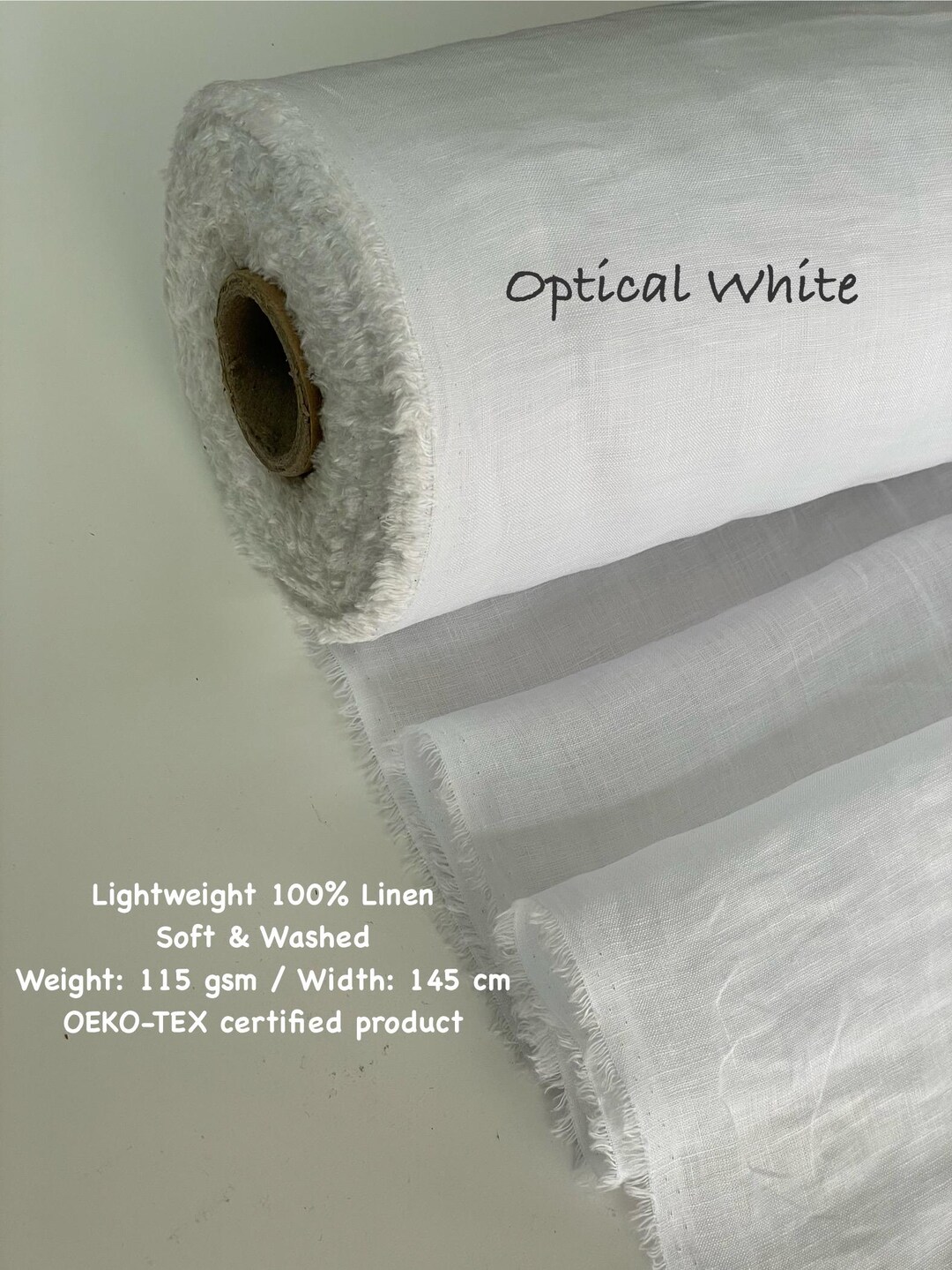 White Lightweight 115 GSM Linen Fabric by the Meter Soft Breathable ...