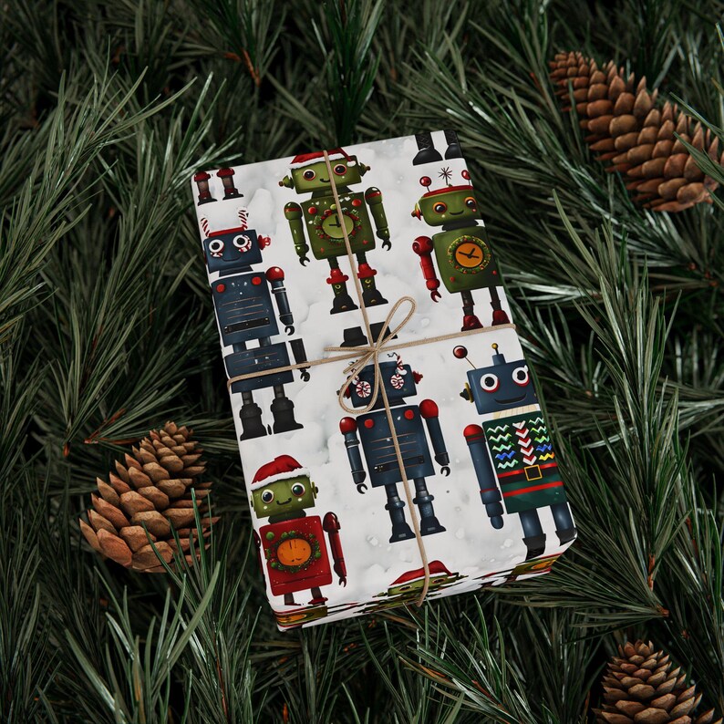 Robot-themed Wrapping Paper Fun Holiday Gift Wrap, Christmas Present ...