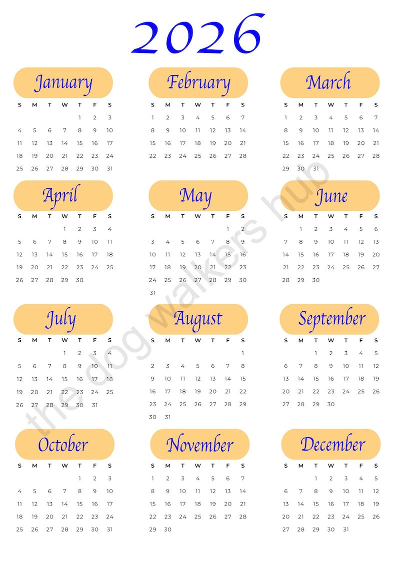 2026 Year At-a-glance Calendar Digital Download - Etsy Australia