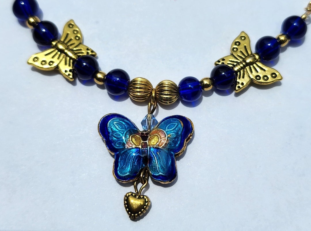 Blue Butterfly Charm Necklace: Beaded Spring Jewelry - Etsy